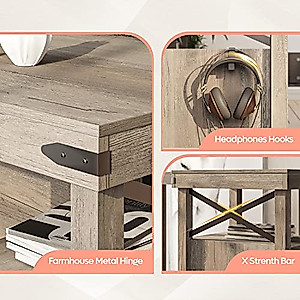 Bestier L-Shaped Home Office Computer Desk with Storage Cabinet & Bookshelf, Farmhouse Office Table for Writing Study, 60 x 42 Inch Convertible Corner Workstation Table with Shelves, Gray