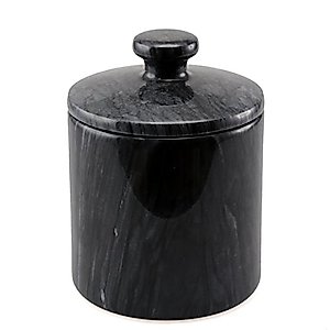 Creative Home Natural Black Marble SPA Collection Cotton Ball Swab Holder, Bathroom Makeup Storage Jar Container Organizer, 3.8" Diam. x 5.2" H, Black