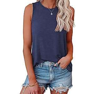 Bliwov Womens Fashion Tank Tops Crewneck Loose Fit Basic y2k Going Out Clothes Casual Summer Sleeveless Shirts for Women 2024 Blue