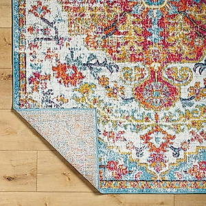 Livabliss Odelia Vintage Bohemian Area Rug,3'11" x 5'7",Orange/Aqua