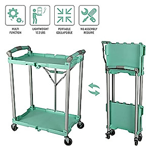 Olympia Tools 89-357 Pack-N-Roll Folding Collapsible Service Cart, Teal, 50 Lb. Load Capacity per Shelf, 2-Layers