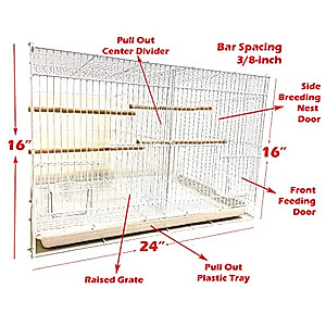 Case of 6 Aviary Canary Budgie Breeding Finch Parakeet Flight Bird Cage with Center Divider 24" x 16" x 16"H (White, with Center Divider)