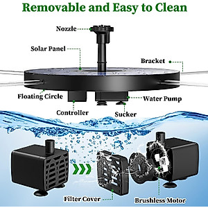 AISITIN Solar Fountain Pump 2024 Upgrade Solar Bird Bath Fountain with 6 Nozzles, 2.5W Solar Water Fountain for Bird Bath, Garden, Ponds, Pool, Fish Tank and Outdoor