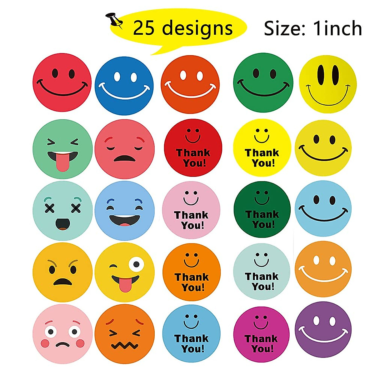 Agwut 2000 Pieces Happy Smile Stickers for Kids,Smile Face Circle Dots Stick Labels,Thank You Sticker, Reward Stickers Supplies for Teachers and Mothers (4 Rolls)