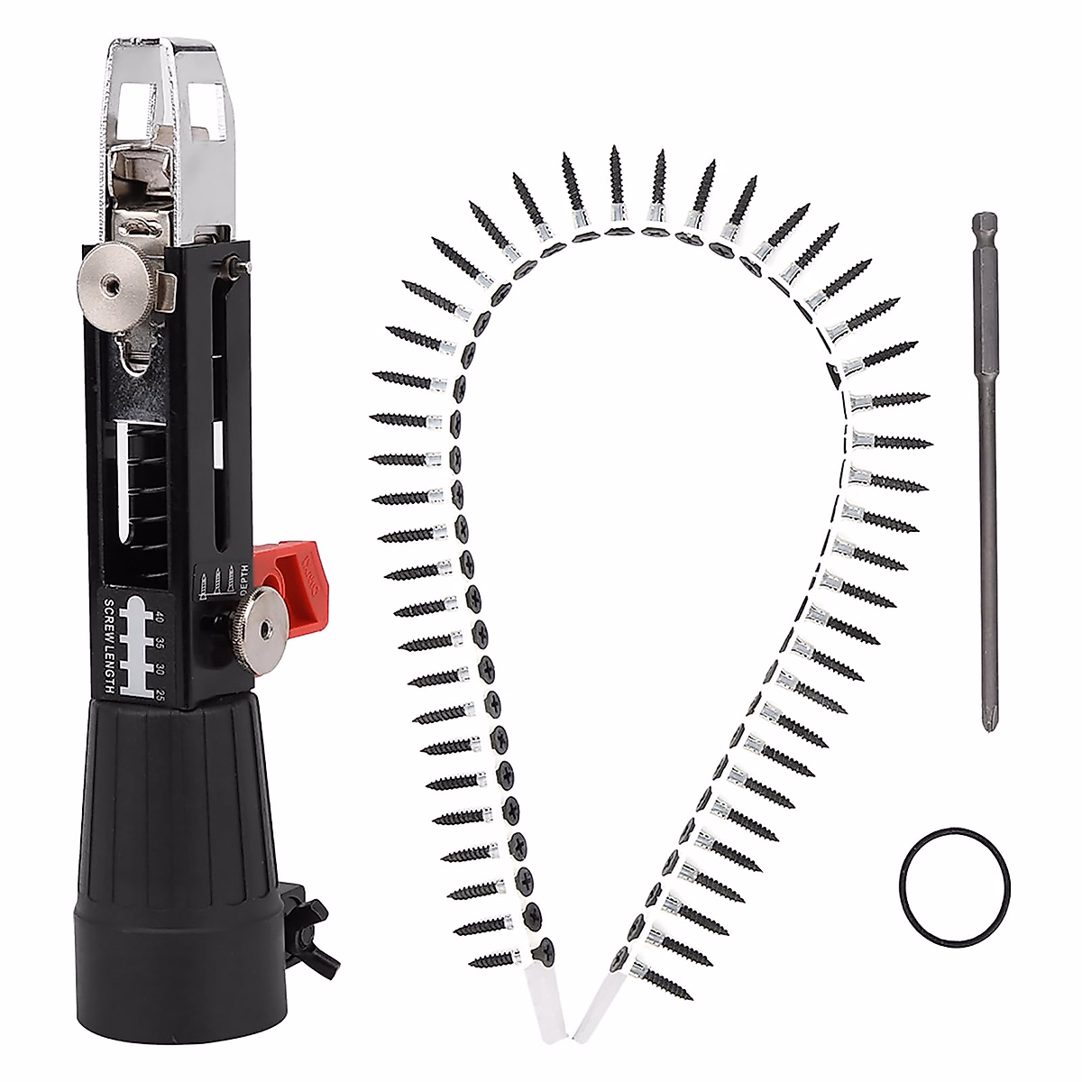 Thincol Screw Drill Chain Adapter for Power Drill Gun, 41mm-46mm Chuck Range Woodwork Rotary Screw Gun Attachment for Drywall Wood Board Ceiling, Nail Gun Collating