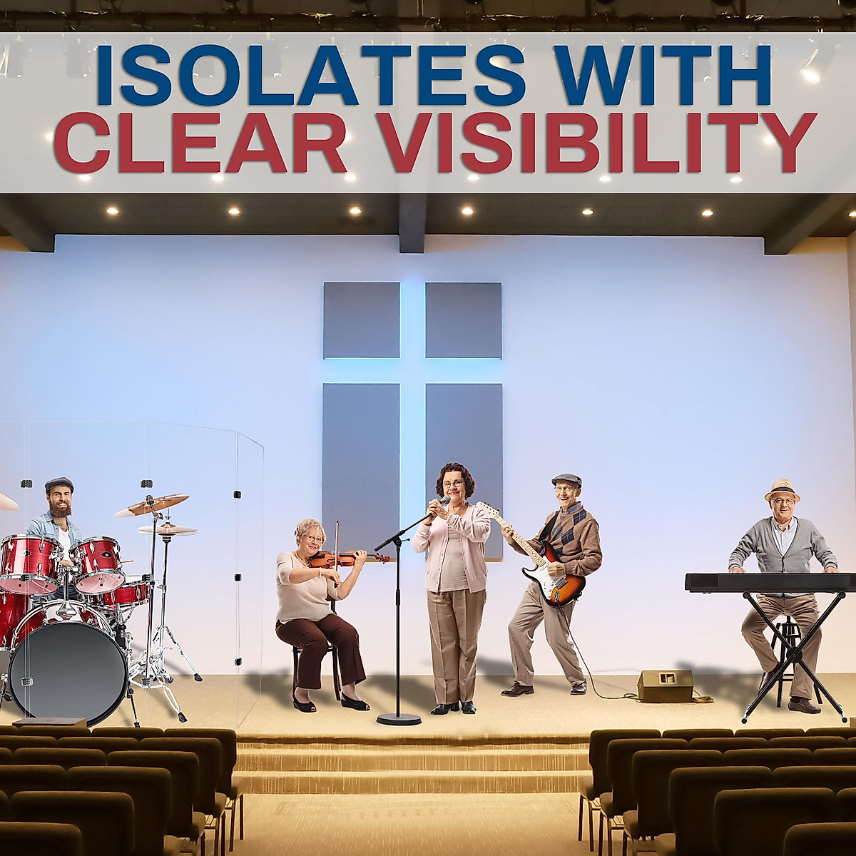 PENNZONI Drum Shield 6ft w/Chrome Hinges, Comes w/ 6 Drum Panels, & Chrome Hinges, Premium Clear Acrylic Panels, Drum Screen