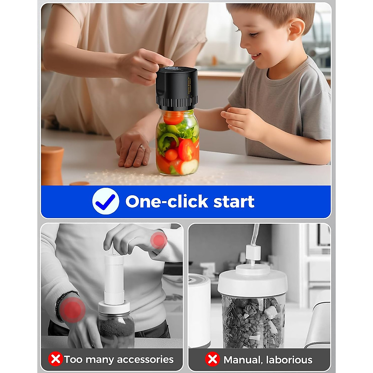 Fodmor Mason Jar Vacuum Sealer,Electric Mason Jar Sealer Vacuum Sealing Kit for Canning,Vacuum Sealer for Mason Canning Jars with Can Opener,Regular and Wide Mouth Mason Jar Lids