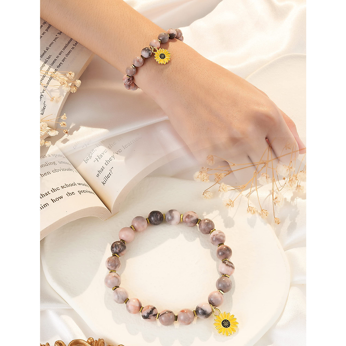 Dabem Sunflower Gifts for Women, Sunflower Bracelet Jewelry Birthday Valentines Day Easter Gifts for Women Beastfriend Bestie Sister