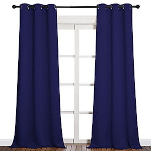 NICETOWN Window Drapes Long Curtains - Living Room Panels Grommet Top Window Treatment for Hall & Guest Room (Navy Blue, 42 inches Wide x 90 inches Long, 2 Pieces)