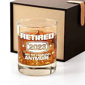 2023 Retirement Gifts for Men, Funny Retired 2023 Not My Problem Any More Whiskey Glass Gift, Happy Retirement Gifts for Office Coworkers, Boss, Dad, Husband, Brother, Friends