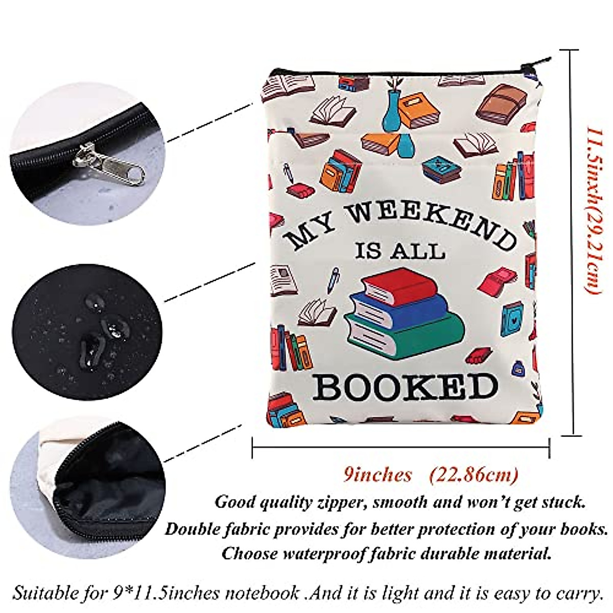 KUIYAI Book Reading Lovers Book Sleeve Bookworm Bookaholic Book Cover Librarian Book Sack Gift My Weekend Is All Booked Zipper Pouch Gift For Bookish (WeekBookBS)