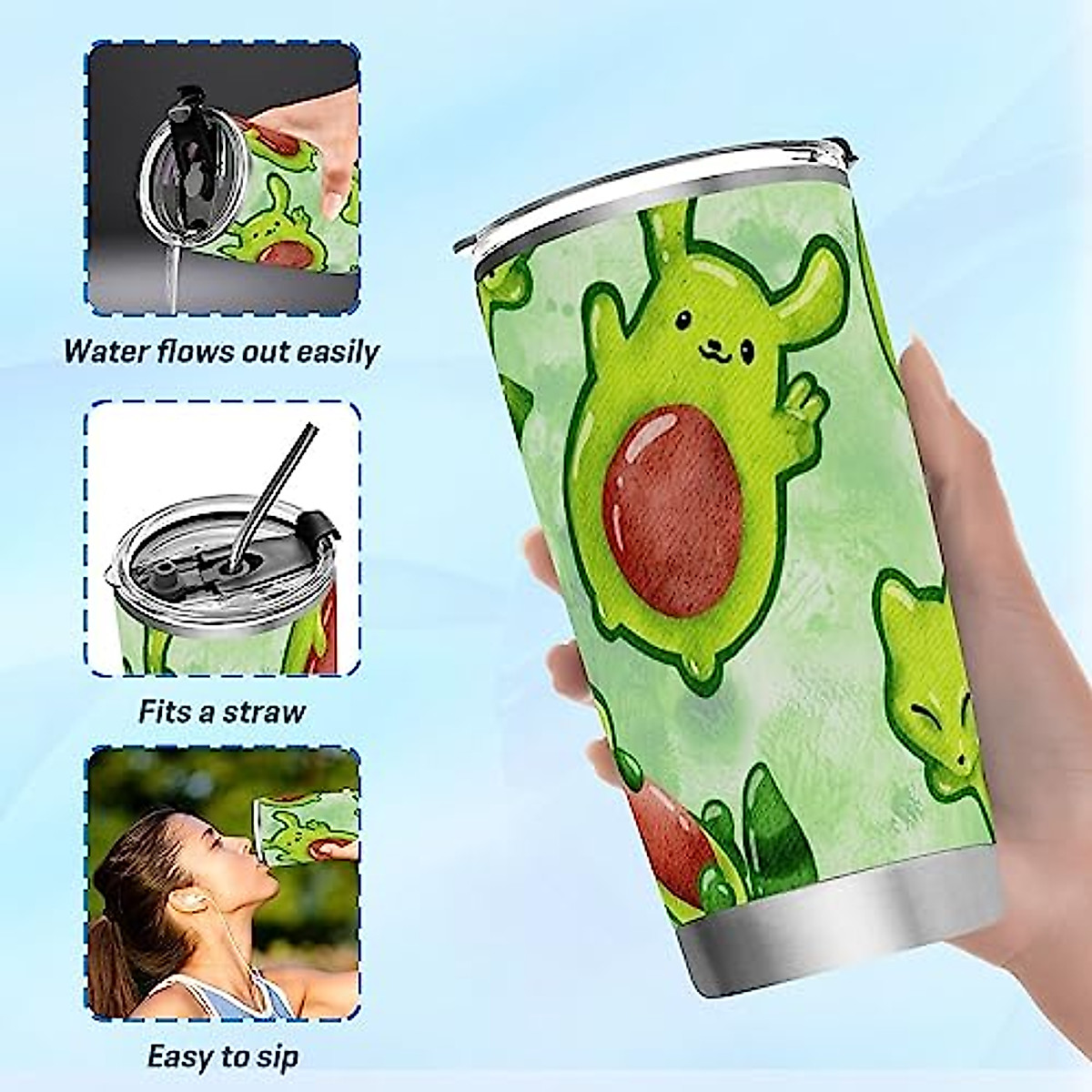 Kigai Stainless Steel Water Bottles Tumbler with Lids & Straws Vacuum Insulated Leak Proof Travel coffee Mug BPA FREE Smoothie Cup 12 OZ, Avocado Animals56954