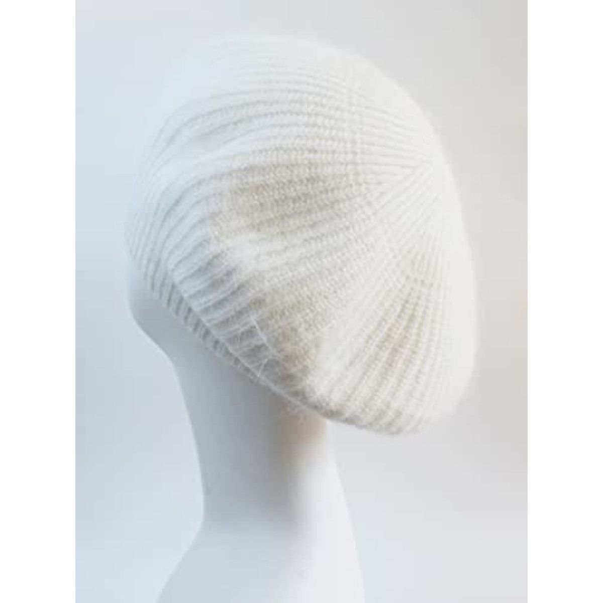 AICHUAN Womens Winter Beret Hat, Angora Wool Knit French Hat Warm Casual Slouchy Beanie Cap (White)