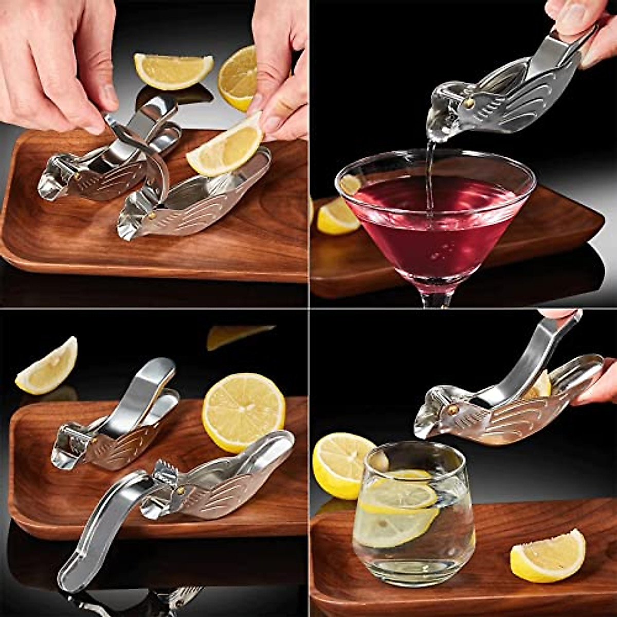 OGWSRK Elegant Bird shaped Stainless Steel Manual Lemon Juicer and Lime Extruder, Manual Lemon Juicer, Stainless Steel Fruit Juicer Portable Lemon Citrus Bird Lemon Juicer Kitchen Gadget Manual Lemon Juicer Silver (2 pieces)