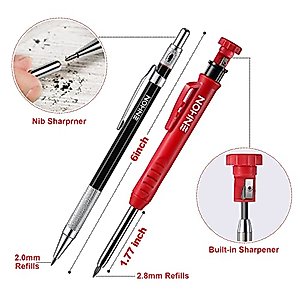 Mechanical Carpenter Pencils Set with Marker Refills and Carbide Scriber Tool, Solid Deep Hole Woodworking Pencils Marker Marking Tools with Built in Sharpener for Architect Construction