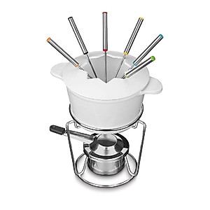 Cuisinart 13-Piece Cast Iron Fondue Set, White, 10"