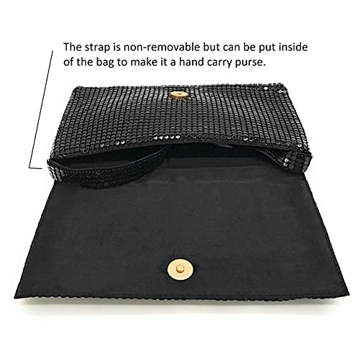 Frewahmesh Womens Evening Clutch Metal Mesh purse handbag with short shoulder strap for Cocktail Party Prom Wedding (Black)