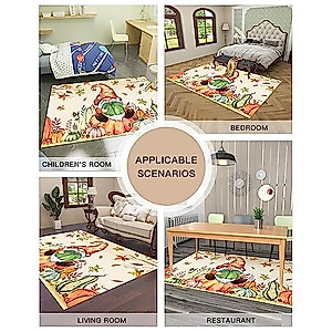 Boho Gnome Pumpkin Large Rectangular Area Rugs 5' x 8' Living Room, Durable Non Slip Rug Carpet Floor Mat for Bedroom Bedside Outdoor Thanksgiving Fall Harvest Autumn Leaf