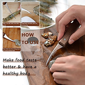 3pcs Shrimp Deveiner Tool — 5 in 1 Multifunctional Shrimp Fish Knife with 1 Wooden Prawn Peeler, 2 Stainless Steel Shrimp Peeler and Deveiner Tool, Seafood Shrimp Line Knife Kitchen Tool.