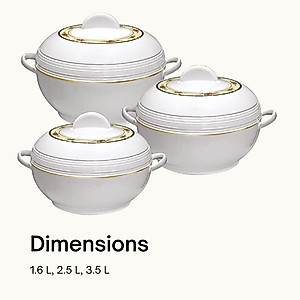 Tmvel Ambient Insulated Casserole Hot Pot Hot Pack Food Warmer 3 Pieces Set (Beige) 1.6 L, 2.5 L, 3.5 L