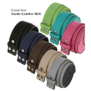 Square Buckle Casual Jean Suede Leather Belt 1 1/2" Wide (Gray, 34)