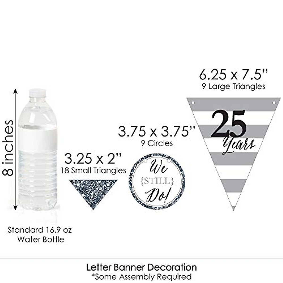 Big Dot of Happiness We Still Do - 25th Wedding Anniversary - Anniversary Party Letter Banner Decoration - 36 Banner Cutouts and Happy Anniversary Banner Letters