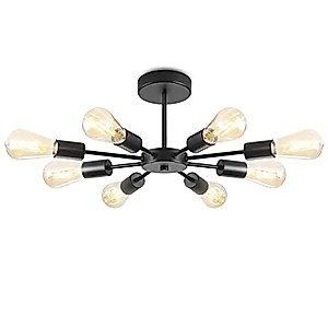 ANWIO Modern Flush Mount Ceiling Light Metal Art Industrial Ceiling Light 8 Lights Black Sputnik Painted Finish Chandelier for Kitchen Farmhouse Living Room Dining Room(8Head)