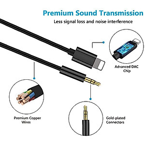 Aux Cord for iPhone, Lightning to 3.5mm Audio Cable 3.3FT [Apple Mfi Certified] iPhone AUX Cord for Car Stereo, Speaker and Headphone Compatible with iPhone 14 13 12 11 XS XR X 8 7 6 iPad iPod (Black)