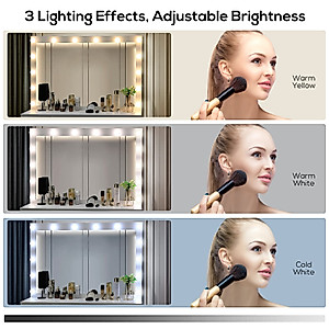 SMOOL Vanity with Lighted Mirror, Makeup Vanity Desk with Power Outlet and LED Bulbs, 3 Color Lighting Modes Adjustable Brightness, 7 Drawers Vanity Table with Cushioned Stool for Bedroom, White