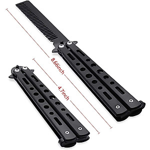 Stainless Steel Beard Comb Men's Hair, Beard and Mustache Styling Comb Steel Practice Training Butterfly Comb (Black)