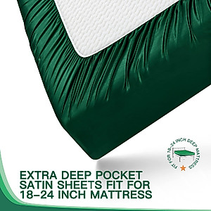 VACVELT 4pcs Extra Deep Pocket Satin Sheets Full Size Bed Set, Blackish Green Satin Sheet Set Fit 18-24 Inch Deep Pocket Mattress, Silky & Luxury Satin Bedding Set Soft & Ultra Deep Fitted Sheet Set