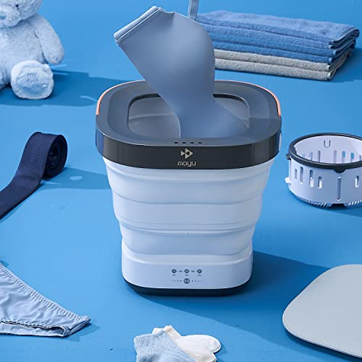 MOYU Portable Washing Machine Foldable Bucket Washer with Soft Spin Dry and Drainage Pipe(110V/240V, US Plug,English User manual)