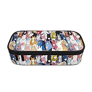antvinoler Big Capacity Pencil Pen Case, Lightweight & Spacious Pencil Bag Pouch Box Organizer, for Teens Girls Adults Student-Colourful Cartoon Horses Pony Childhood Pattern