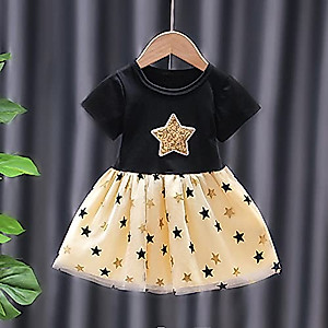Kulywon Baby Kids Patterns Girls Sleeve Summer Dress Casual Short Girls Dress&Skirt Toddler Girls Dress (Black, 18-24 Months)