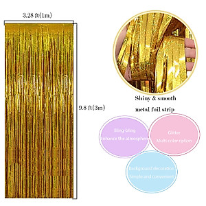 Foil Fringe Curtain Backdrop Glitter Fringe Rain Curtain for Party/Birthday/Graduation Decorations and New Year Eve Set of 2. 3.2ft x 9.8 ft(Gold)