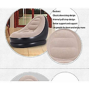 2-IN-1 Grey/Black Lounge Sofa Bed Set, Folding Portable Inflatable Lazy Flocking Recliner Chair with Footstool and Air Pump - Great for Pop Up Indoor and Outdoor Balcony, Backyard, Camping, Picnic, RV