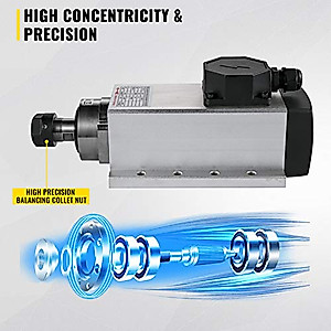 VEVOR Air Cooled Spindle Motor 2.2KW CNC Spindle Motor 220V Square Air Cooled Spindle Motor ER20 Collet 24000 RPM CNC Spindle 6A Spindle Motor 400 Hz for CNC Router Engraving Milling Machine