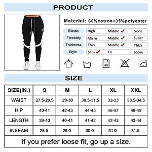 PIDOGYM Men's Track Pants,Slim Fit Athletic Sweatpants Joggers with Zipper Pockets Black