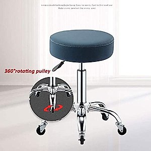 Rolling Swivel Stool Saddle Chair Stool on Wheel， Nail Stool with Gray PU Synthetic Leather Seat， Adjustable Height 45-55 cm， Supported Weight 160 Kg， Adjustable Swivel Rolling Stool for Massage Spa