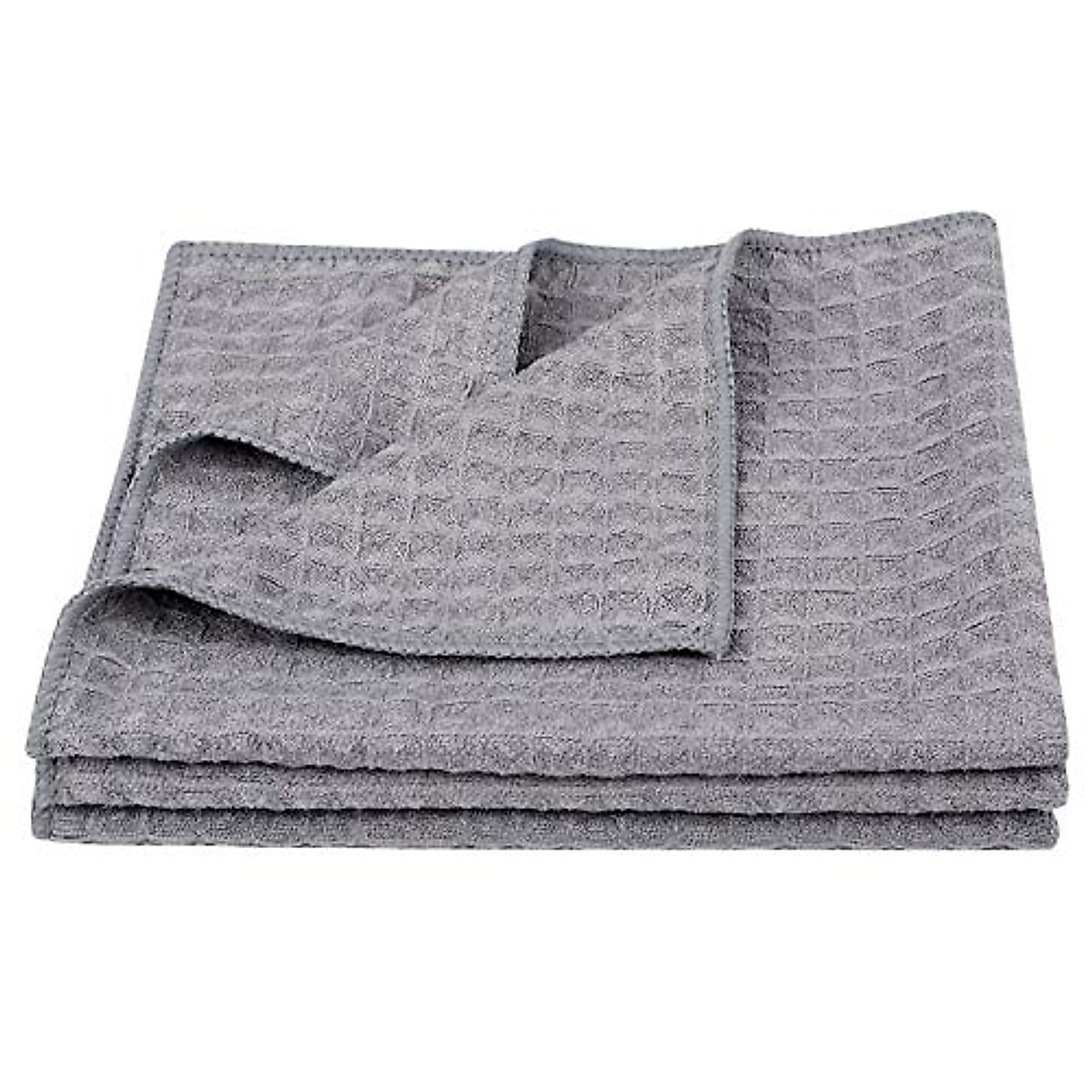KLNYOO Microfiber Waffle Weave Kitchen Dish Cloth Thick Dish Rags Washcloths Quick Drying Ultra Absorbent Dish Towels 16inch X 19inch 3 Pack (Grey)