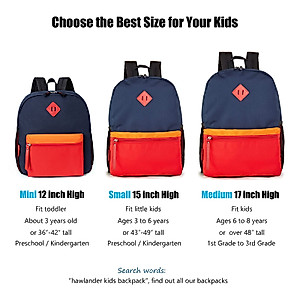 HawLander Little Kids Backpack for Boys Toddler School Bag Fits 3 to 6 years old, 15 inch, Navy Red
