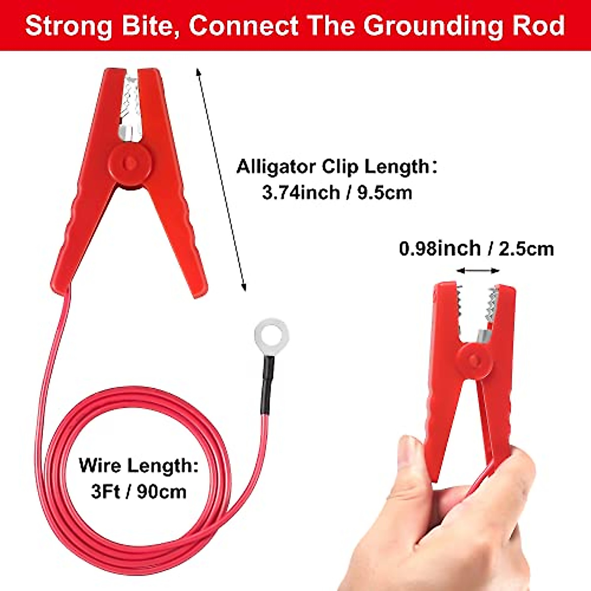 Electric Fence Wire Connect The Energizer and Electric Fence Charger Solar Fence Charger Solar Powered Electric Fence, Solar Electric Fence, Electric Fence Lead Wire with Alligator Clip, 3 Ft/91cm