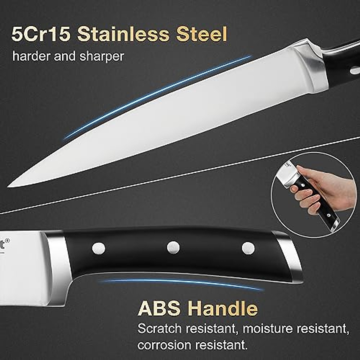 warmot Professional Kitchen Knife Set, 3 Pcs Chef Knife Set Sharp Knives Sets for Kitchen High Carbon Stainless Steel, Cooking Knife Triple Riveted Handle with finger protectors with Gift Box