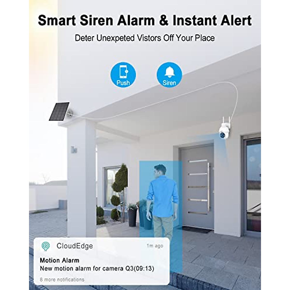 ANRAN 2K Security Camera Wireless Outdoor, Solar Outdoor Camera with 360° View, Smart Siren, Spotlights, 3MP Color Night Vision, AI Human Detection, 2-Way Talk, Compatible with Alexa, Q3 White