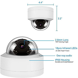 5MP PoE IP Dome Security Camera, 2.8mm Wide Angle, H.265 IP66 Waterproof Built-in Micphone/Audio, Compatible with Hik Vision NVR, Not PTZ Camera