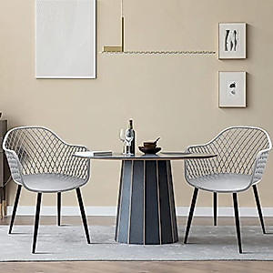 CangLong Modern Metal Legs Easily Assemble Mid Century Molded Plastic Shell Arm Hollow Out Chair for Living, Bedroom, Kitchen, Dining, Waiting Room, Set of 2,Grey