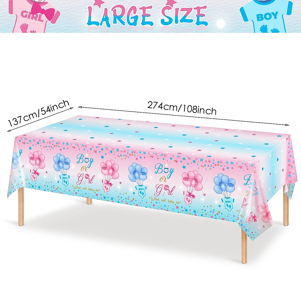 Mixweer 3 Pcs Gender Reveal Table Cloth Gender Reveal Party Supplies Waterproof Boy or Girl Plastic Tablecloth Pink and Blue Disposable Table Cover for Gender Reveal Baby Party Decorations, 54" x 108"