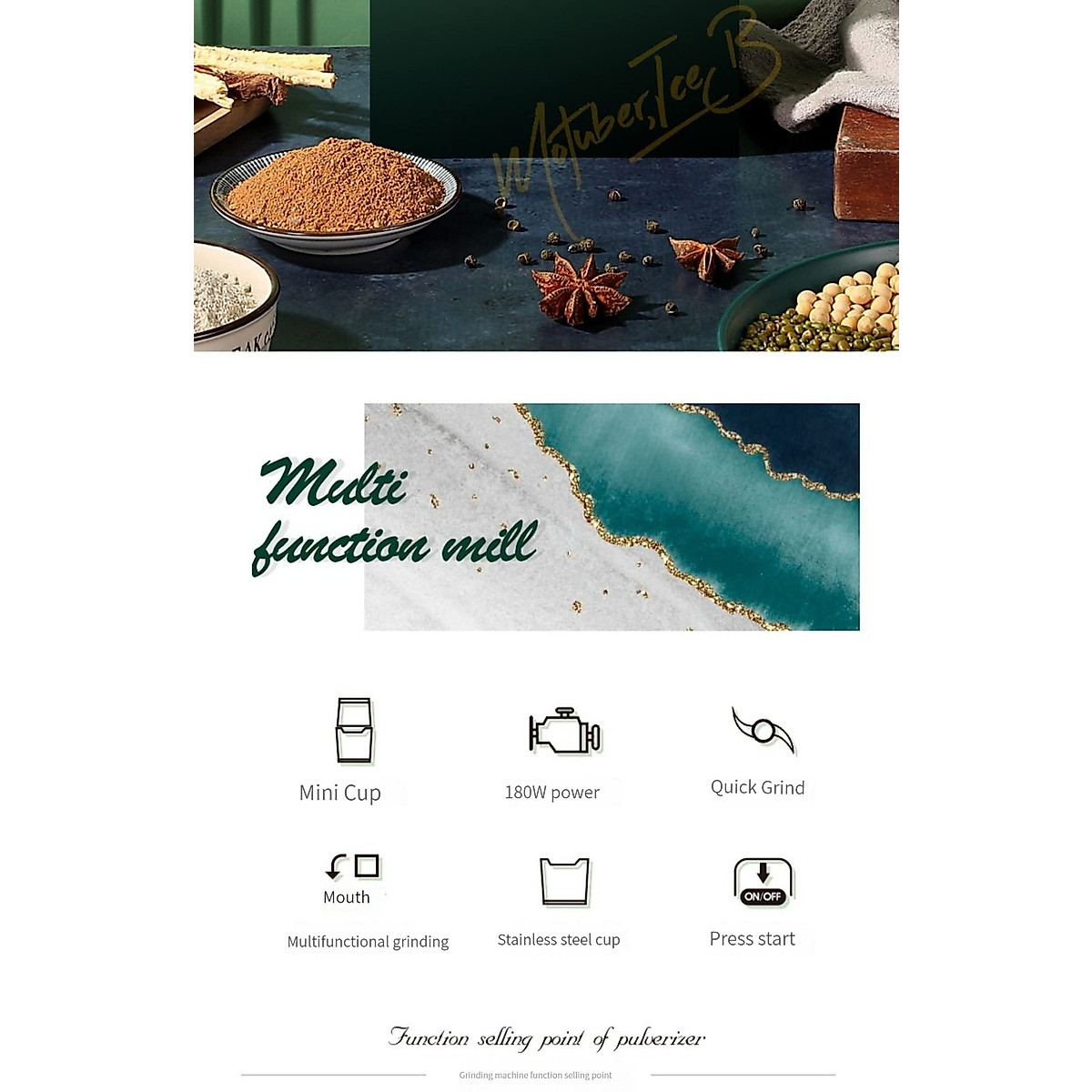 GTUOXIES Electric Grinding Miller, Portable Grain Grinder, Household Flour Miller, Fine Milling, Dry and Hard Grinding for Coffee, Spice, Pepper Beans and More, Stainless Steel Blades (Green)