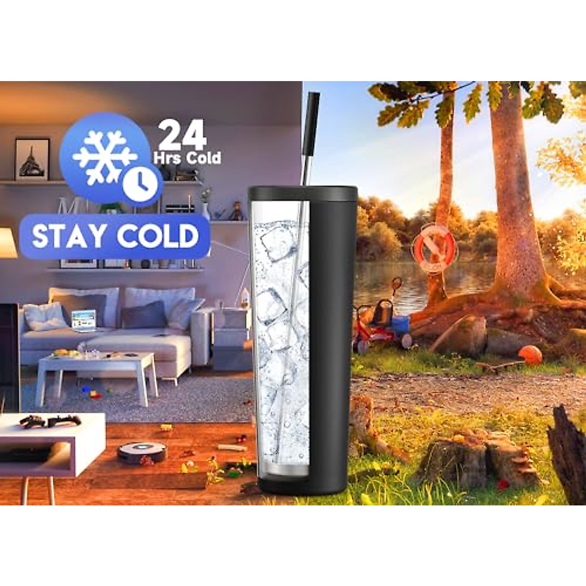 Meoky 30 oz Insulated Tumbler with Lid and Straw, Stainless Steel Vacuum Insulated Tumbler, Keeps Cold for 24 Hours, 100% Leak Proof, Fits in Car Cup Holder (Night)