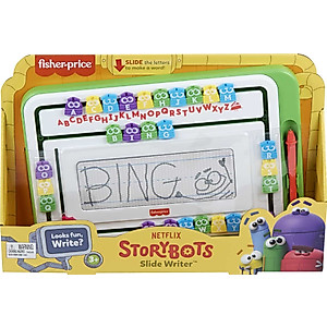 Fisher-Price StoryBots Slide Writer, mess-free magnetic drawing tablet with tethered pen and character stencil for preschool kids ages 3 years and up